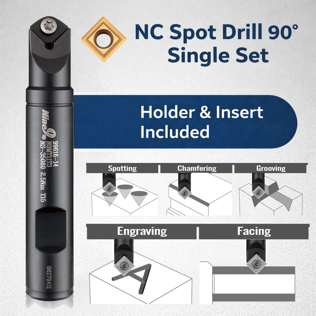 Nine9 NC Spot Drill 90° Indexable Tool – Holder & Insert Set – Advanced ...
